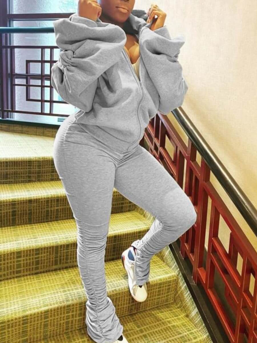 LW Hooded Collar Fold Design Cut Out Tracksuit Set Sale | LovelyWholesale