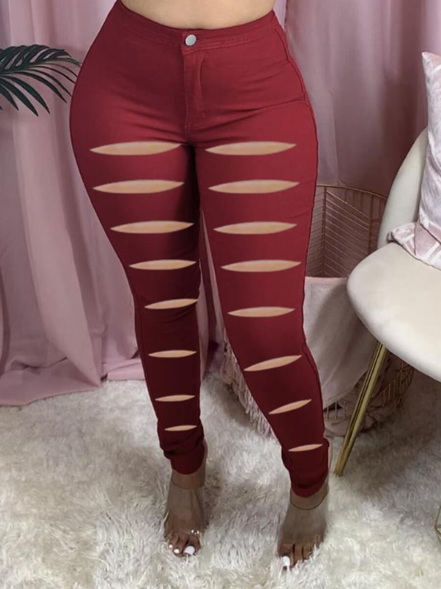LW Street High-waisted Ripped Red Jeans Sale | LovelyWholesale