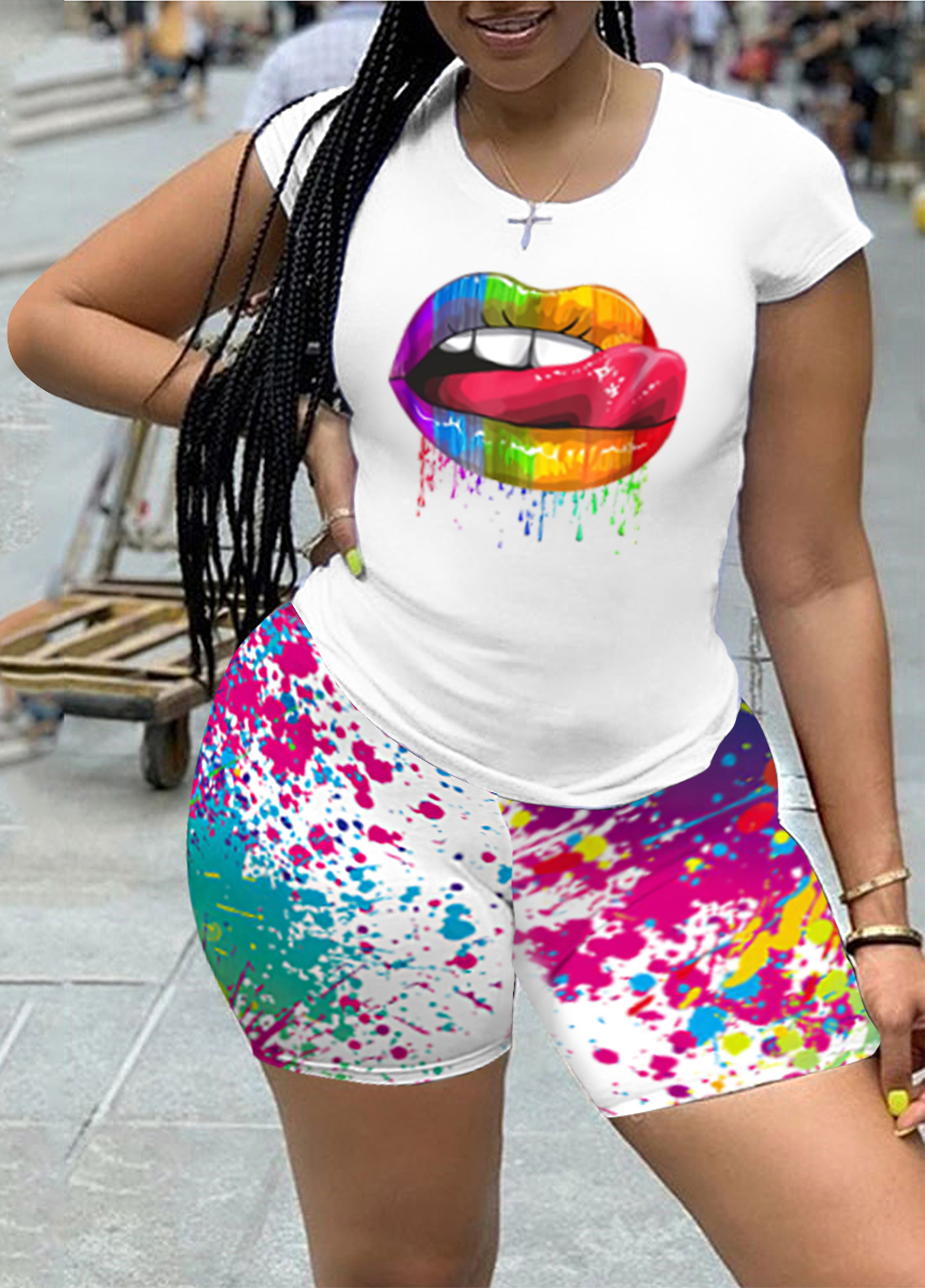 LW Splash-ink Lip Print Shorts Set Sale | LovelyWholesale