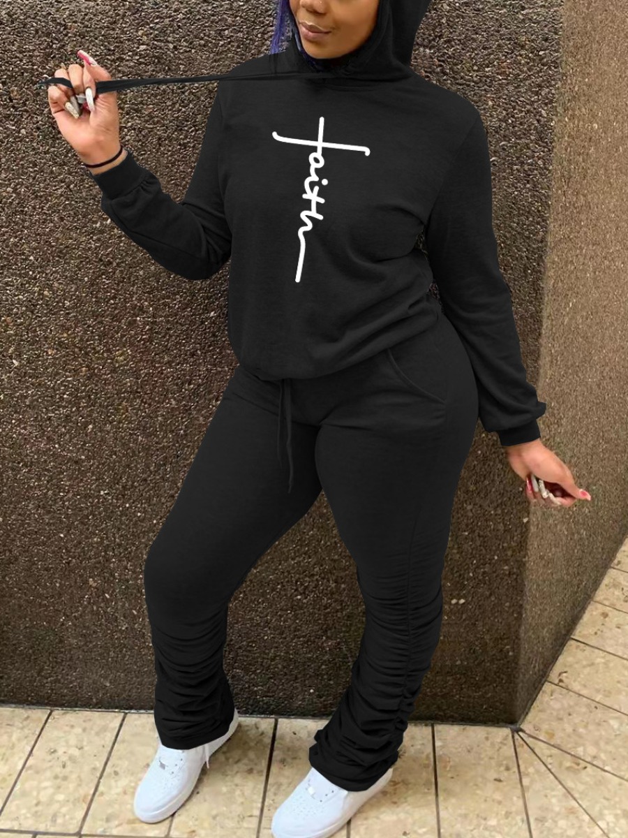 LW Faith Letter Print Stacked Tracksuit Set Sale | LovelyWholesale