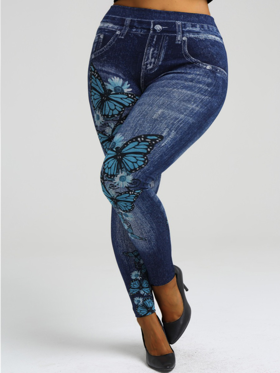 LW Plus Size Butterfly Print Skinny Pants Sale | LovelyWholesale