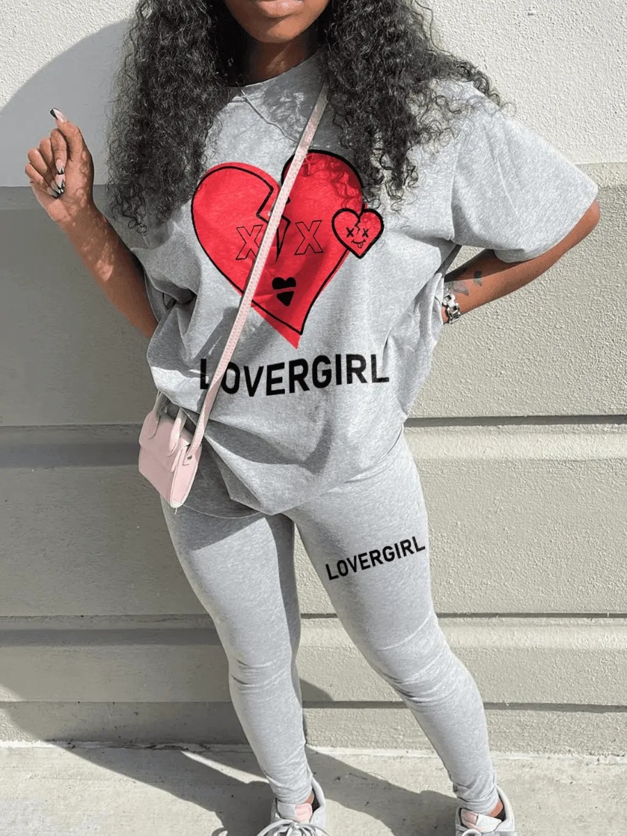 LW Heart Letter Print Loose Pants Set Sale | LovelyWholesale