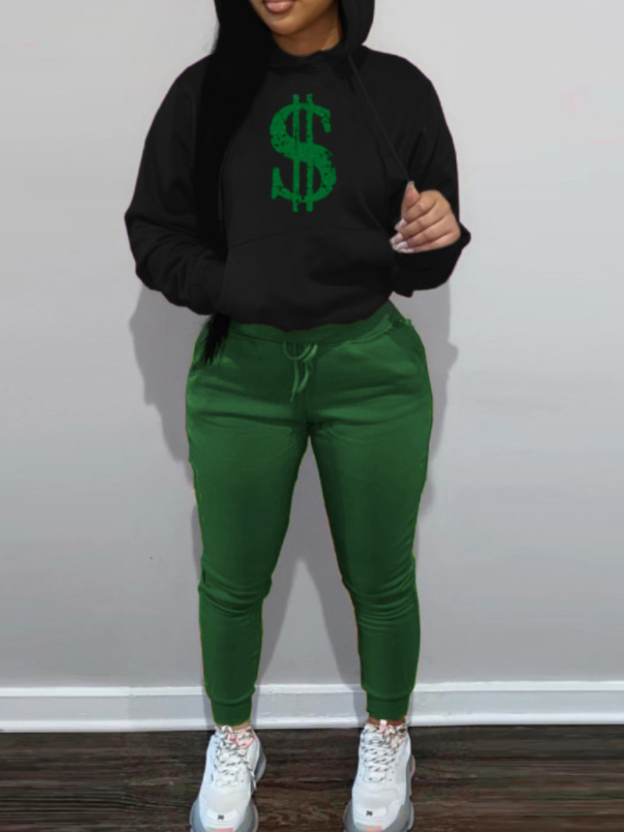 LW Dollar Sign Print Drawstring Pants Set Sale | LovelyWholesale