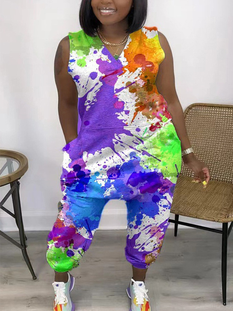 LW Plus Size Splash Ink Pocket Design Jumpsuit Sale | LovelyWholesale