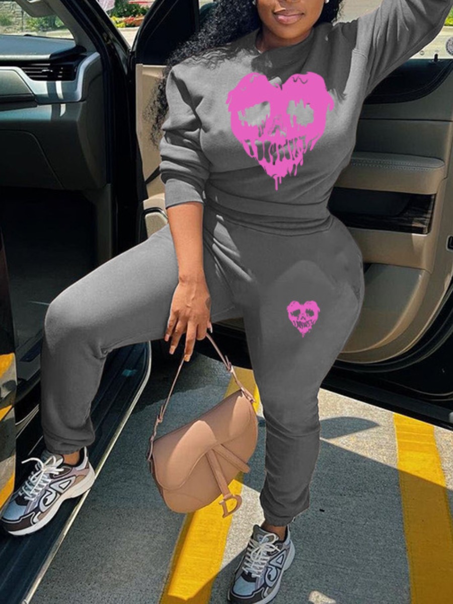 LW Heart Print Regular Fit Pants Set Sale | LovelyWholesale