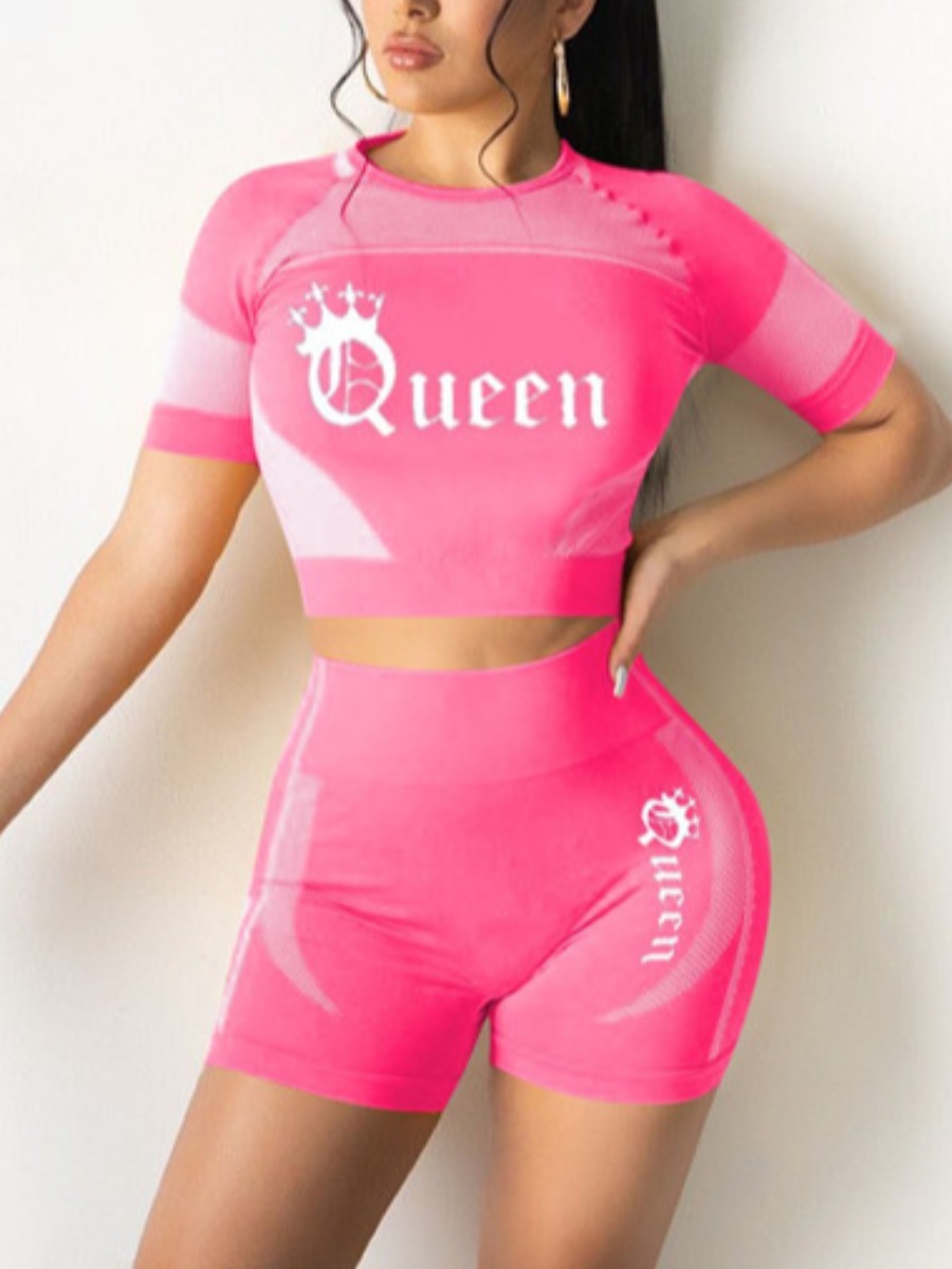 LW Crop Top Crown Queen Letter Print Shorts Set Sale | LovelyWholesale