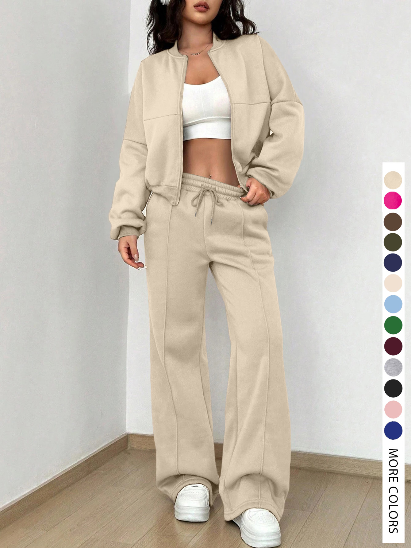 LW Casual Hooded Collar Zipper Design Solid Color Long Sleeve Two-piece ...